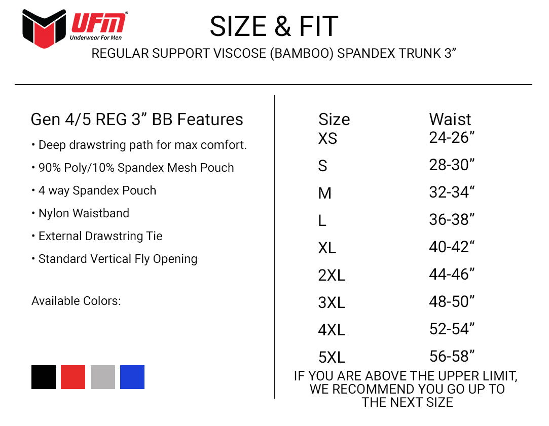 UFM Men's Pouch Underwear - Bamboo Trunks 3 inch | Regular Support ...